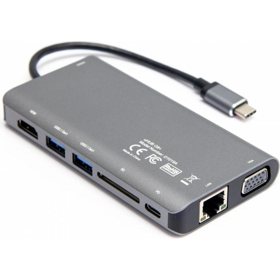 Unitek HUB USB HUB 8-w-1 USB-C 3.1 HDMI VGA RJ45 SD PD 100W D1019B ...