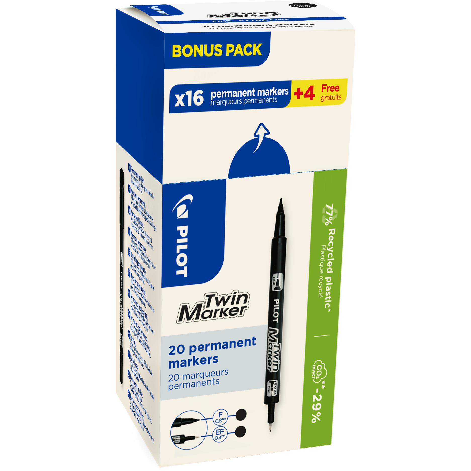 Pilot Permanent-Marker Twin Marker, VALUE PACK, schwarz 16+4 GRATIS, 2 ...