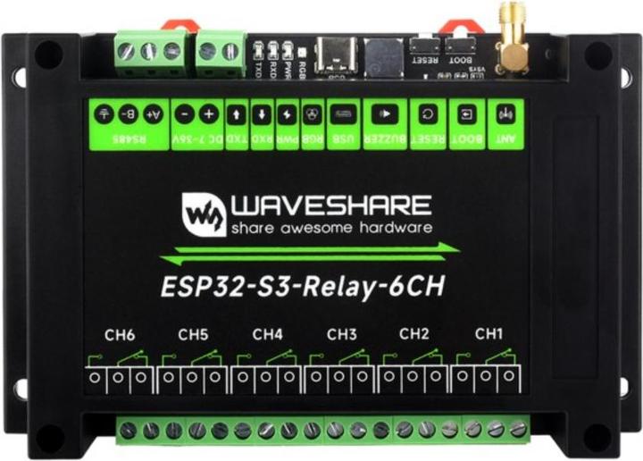WaveShare ESP32-S3 6-channel relay module with RS485 and pico header ...